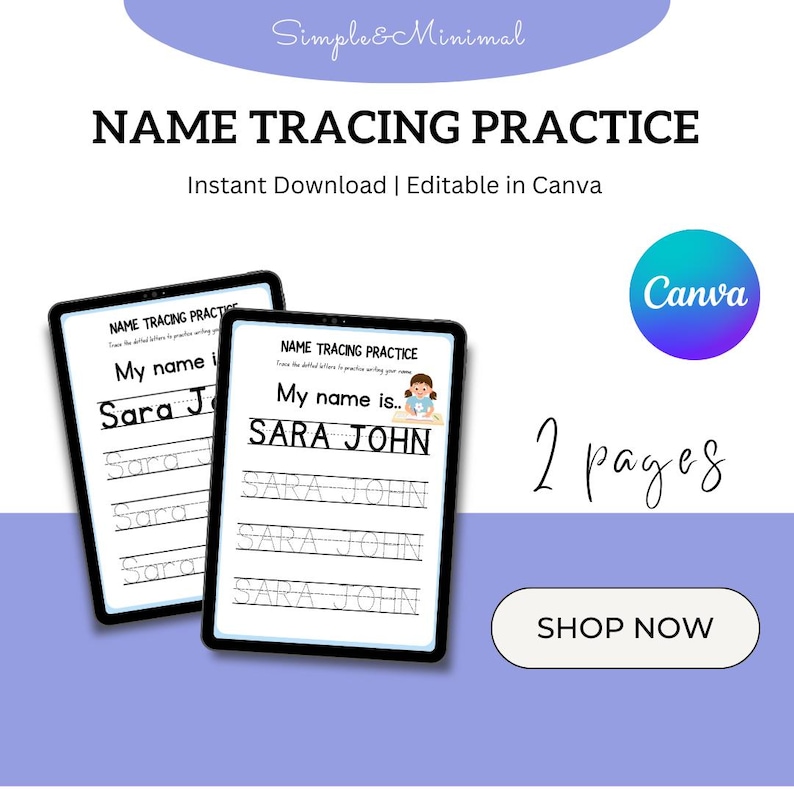 Custom Name Tracing Practice Canva Template | Editable Name Writing ...