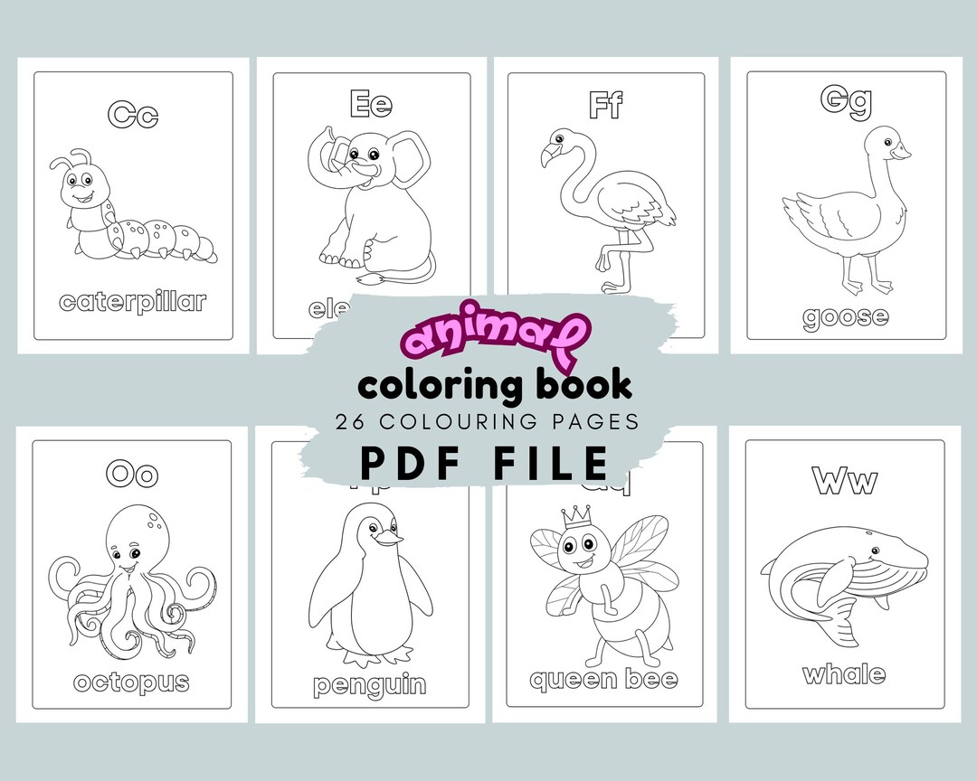 26 Animal Coloring Worksheets A to Z for Kids, Cute Animals Printable ...
