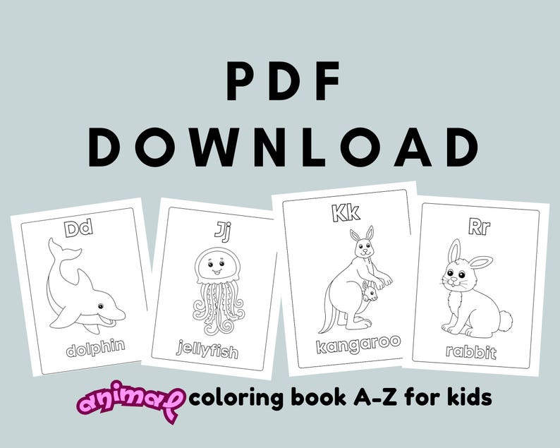 26 Animal Coloring Worksheets A to Z for Kids, Cute Animals Printable ...