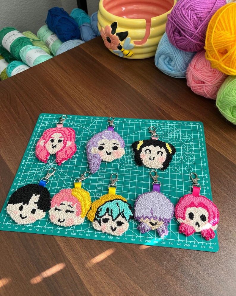 Huntrix and Saja Boys Punch Needle Keychains: 100% Cotton Yarn, Bag ...
