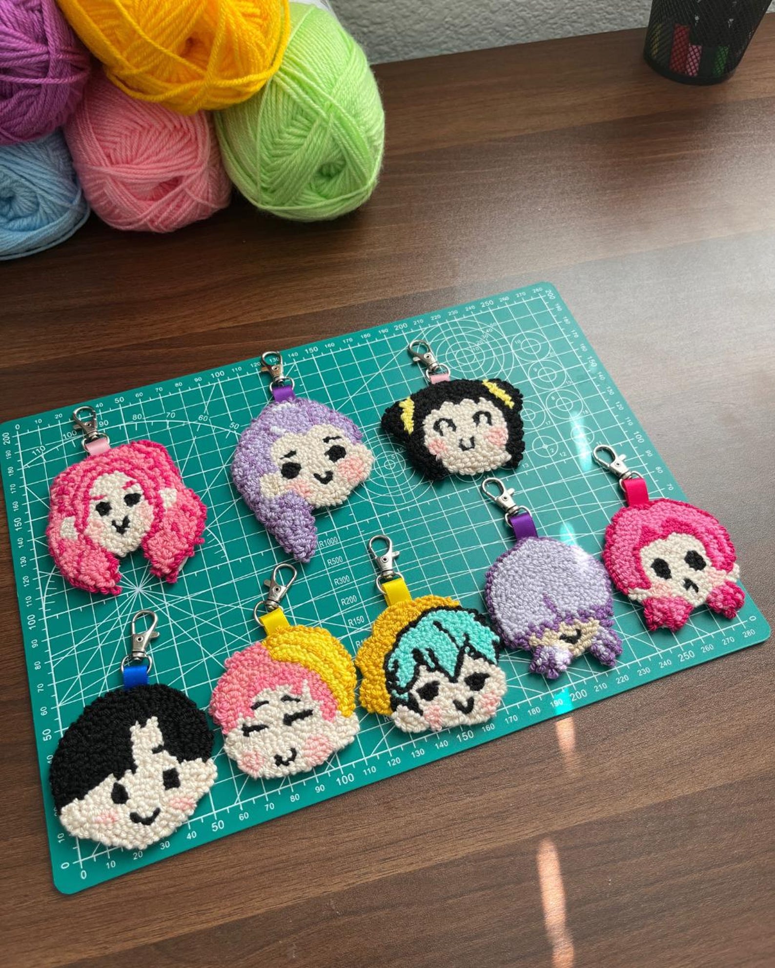Punch Needle Anime Keychains: Cotton Yarn Kawaii Bag Charm - Etsy