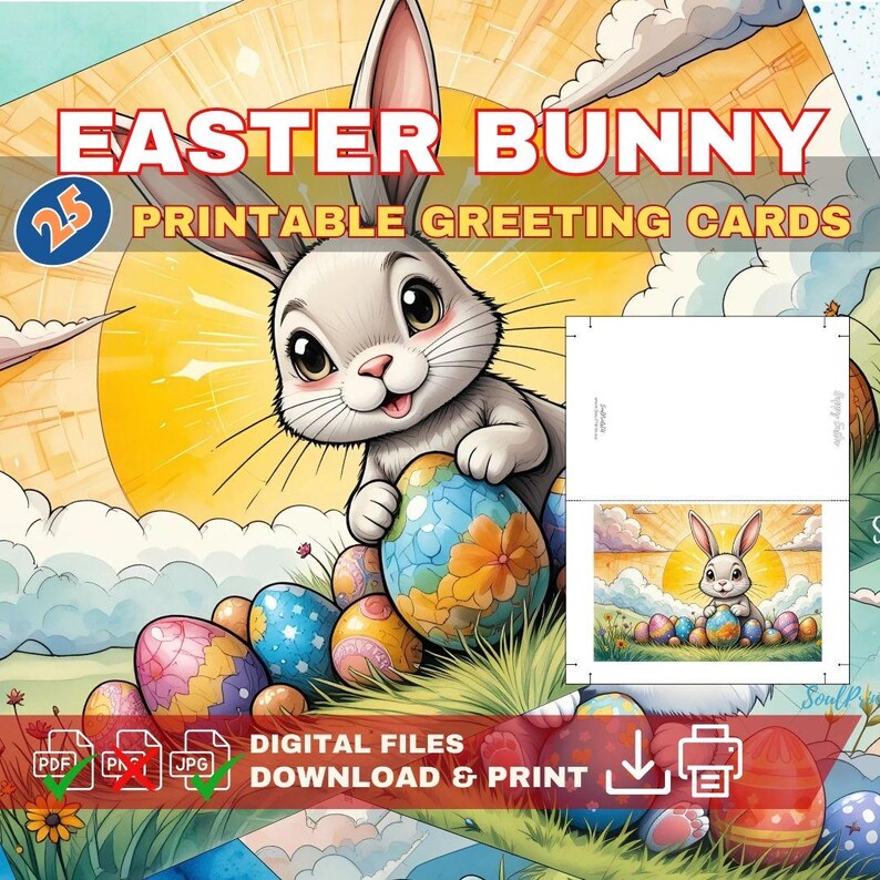 EASTER BUNNY 01 Greeting Cards - Printable Greeting Cards, Digital ...