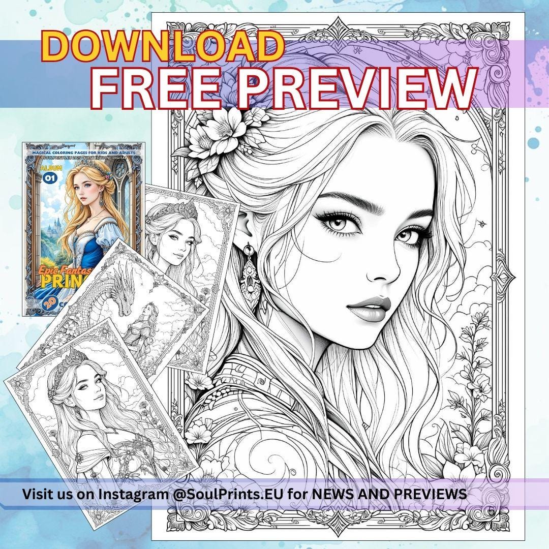 FANTASY PRINCESS 01 Coloring Pages. Digital Download. Printable Sheets ...