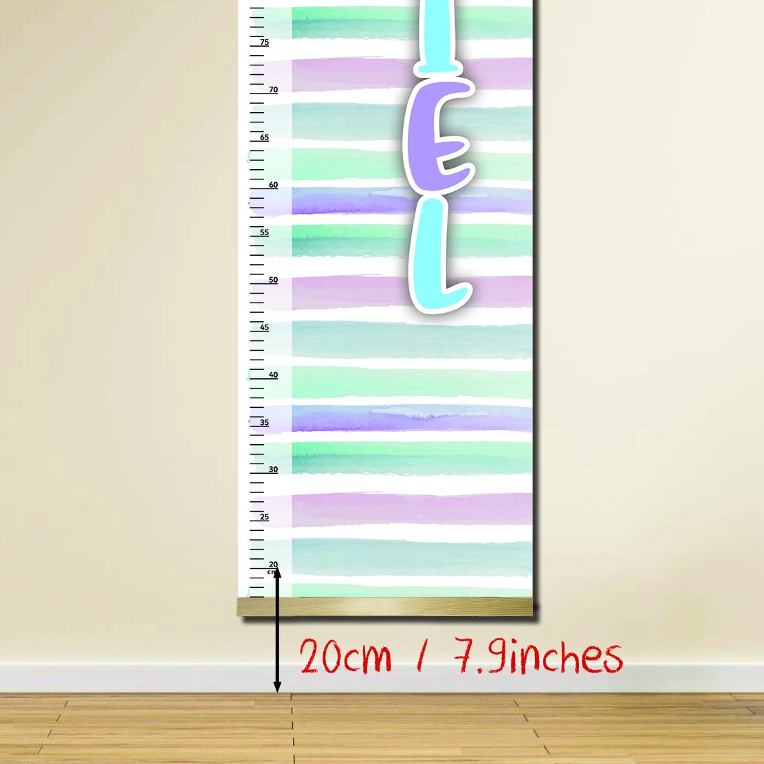 Personalized Watercolor Growth Chart - Striped Kids Height Chart ...