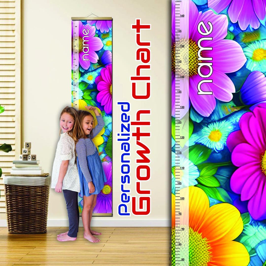 Personalized Floral Growth Chart – Colorful Flower Height Chart for ...