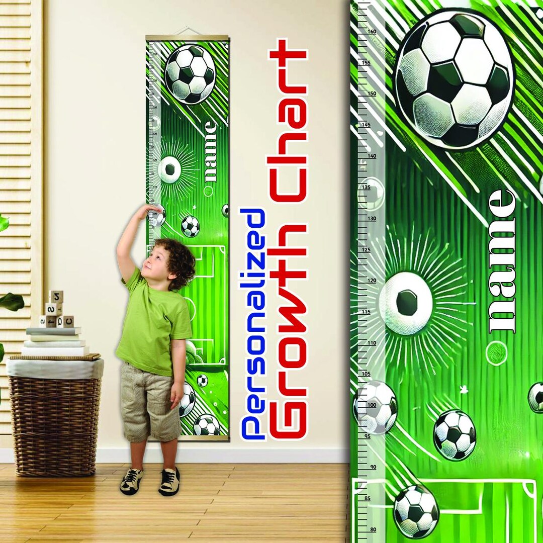 Personalized Soccer Growth Chart for Kids – Custom Name Football Height ...