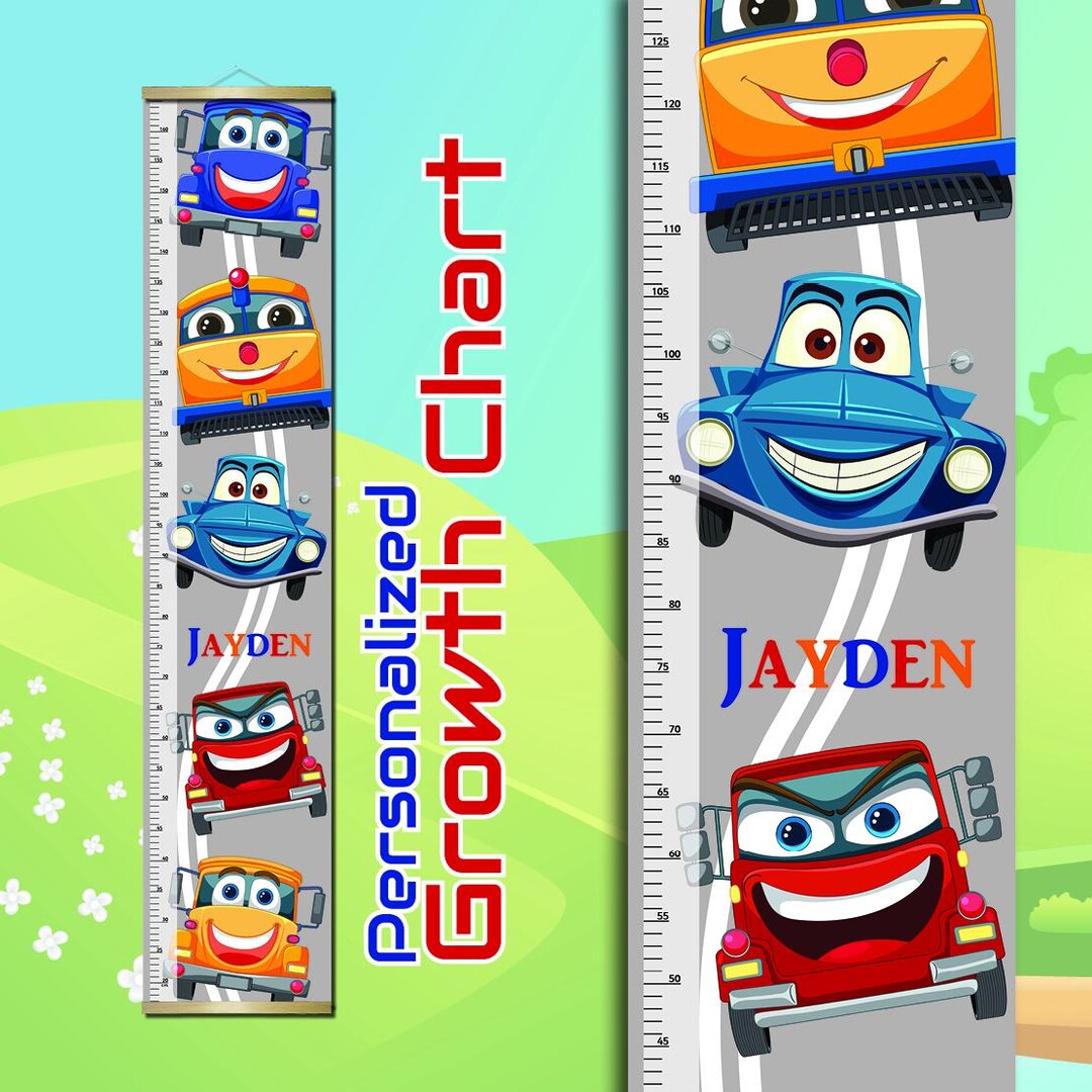 Personalized Cars Growth Chart for Boys – Custom Name Height Chart ...