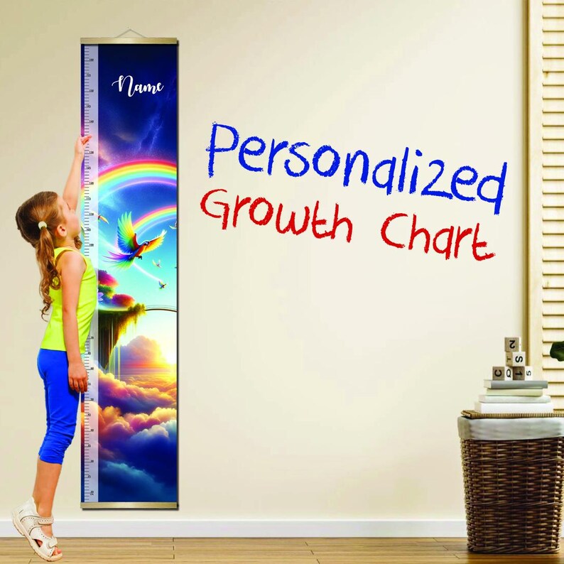 Rainbow Sky Growth Chart – Personalized Kids Height Chart With Colorful ...