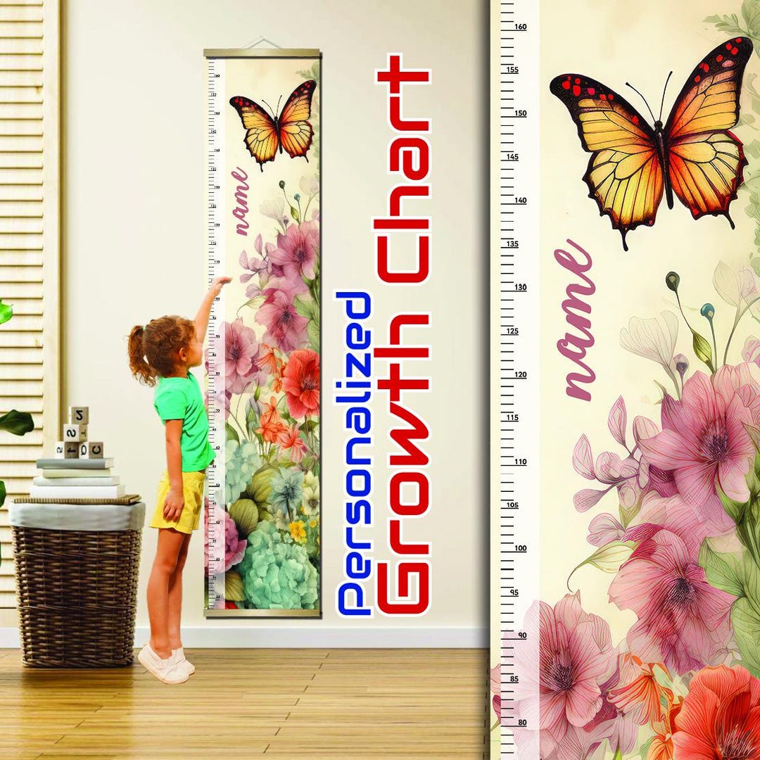 Floral Butterfly Growth Chart for Kids - Personalized Height Ruler ...