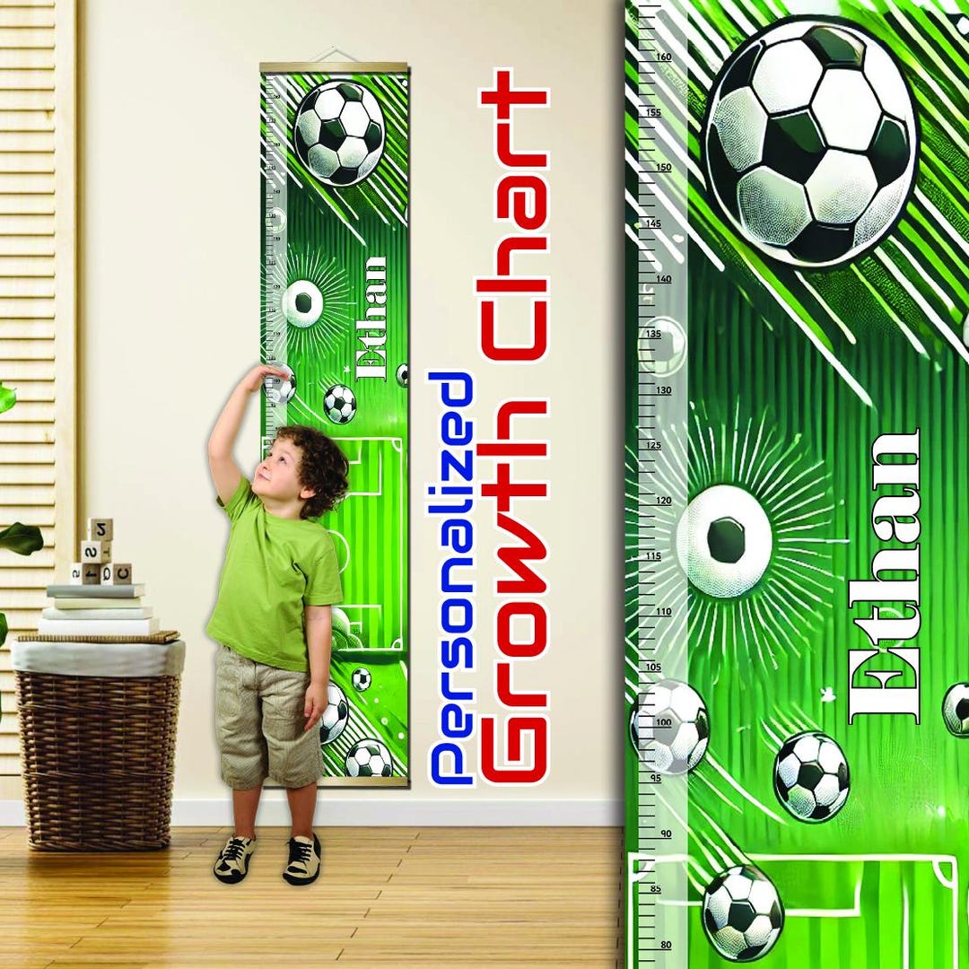Personalized Soccer Growth Chart - Kids Height Ruler, Sports Nursery ...
