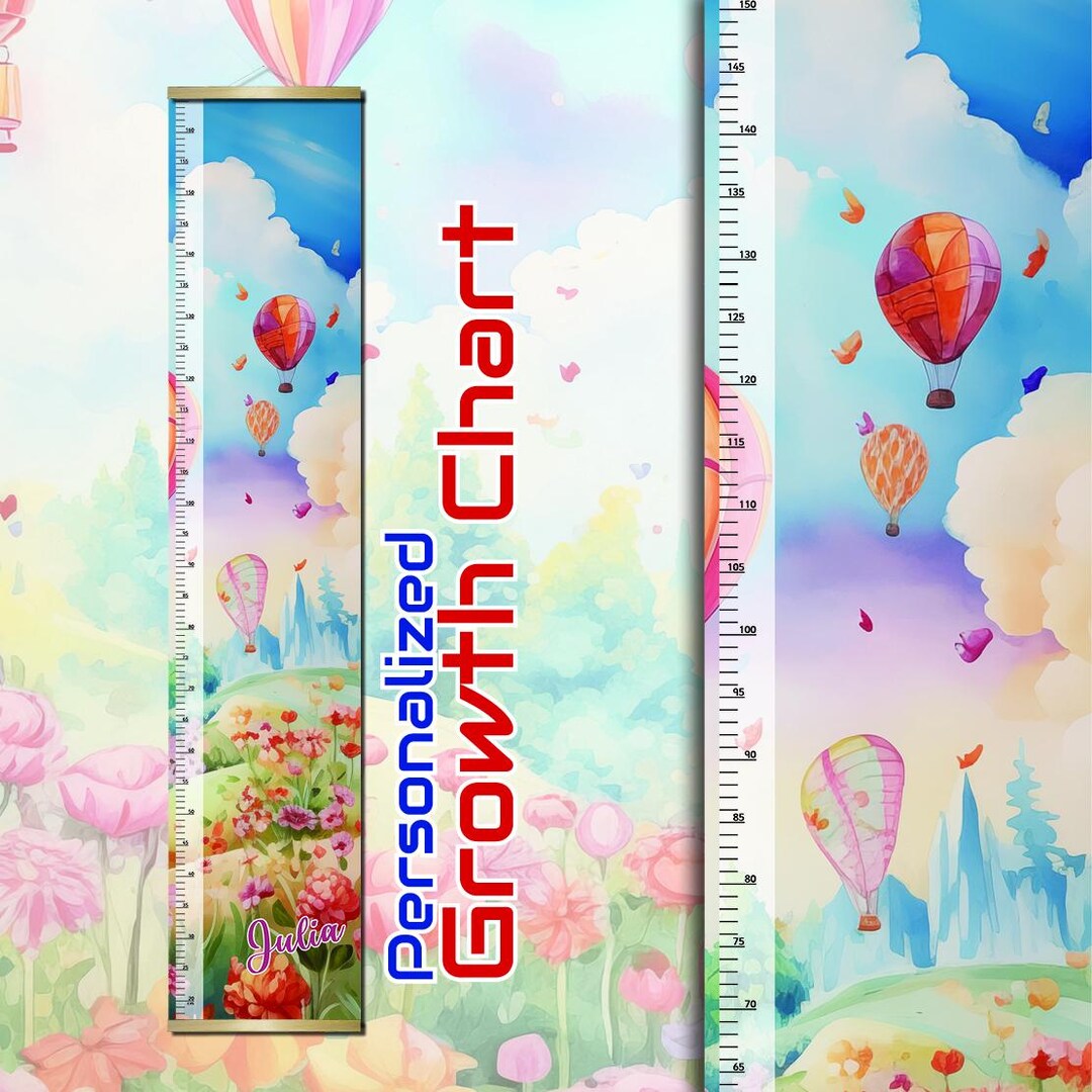 Personalized Hot Air Balloon Growth Chart for Kids, Custom Name Height ...