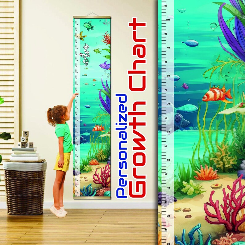 Personalized Underwater Growth Chart - Kids Height Ruler, Ocean Nursery ...