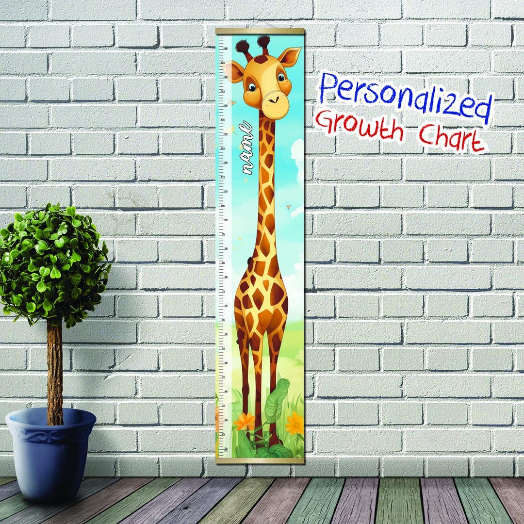 Personalized Giraffe Kids Growth Chart - Jungle Safari Nursery Height ...