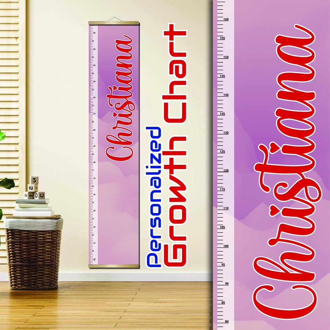 Personalized Kids Growth Chart - Soft Pink Height Ruler - Custom Name ...