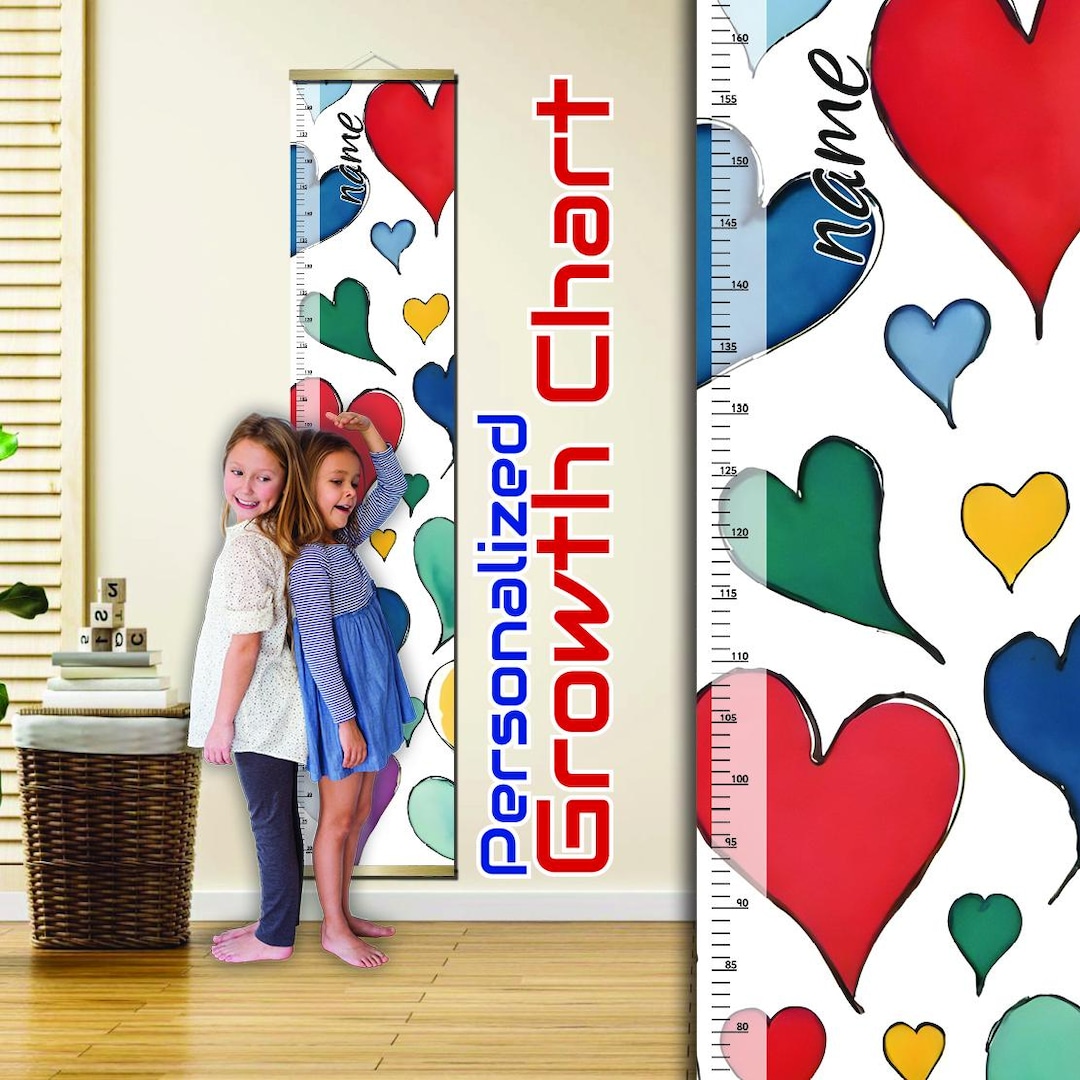 Personalized Hearts Growth Chart – Watercolor Height Ruler for Kids ...
