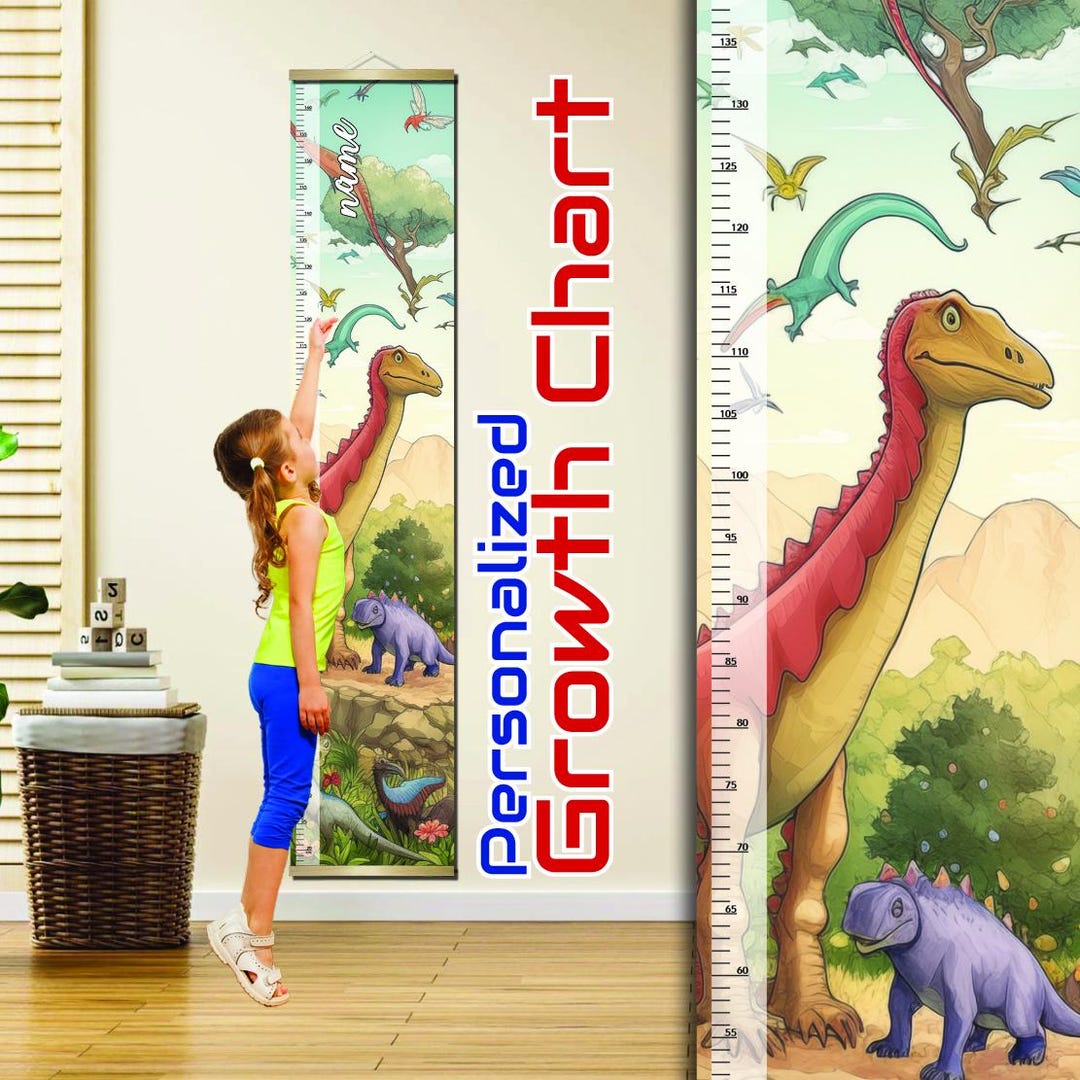 Personalized Dinosaur Growth Chart for Kids - Custom Name Height Ruler - Wall Decor - Dino ...