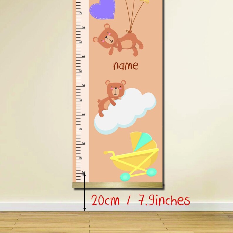 Personalized Teddy Bear Growth Chart - Cute Balloon and Moon Baby ...
