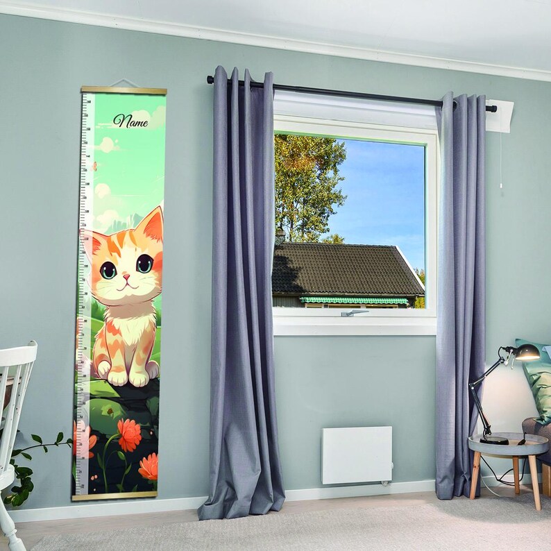 Personalized Cute Kitten Growth Chart - Adorable Anime Cat Height Ruler ...
