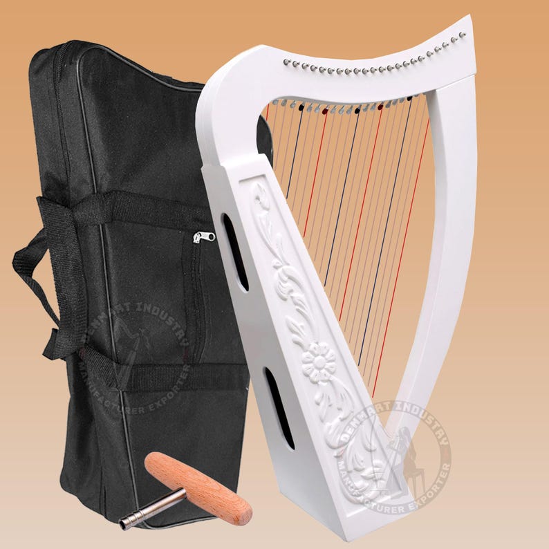 22 String Celtic Harp – White Floral Carved Beechwood Lyre Harp ...