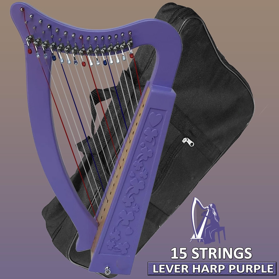15-string Celtic Lever Harp Purple Handcrafted Wooden Harp for ...
