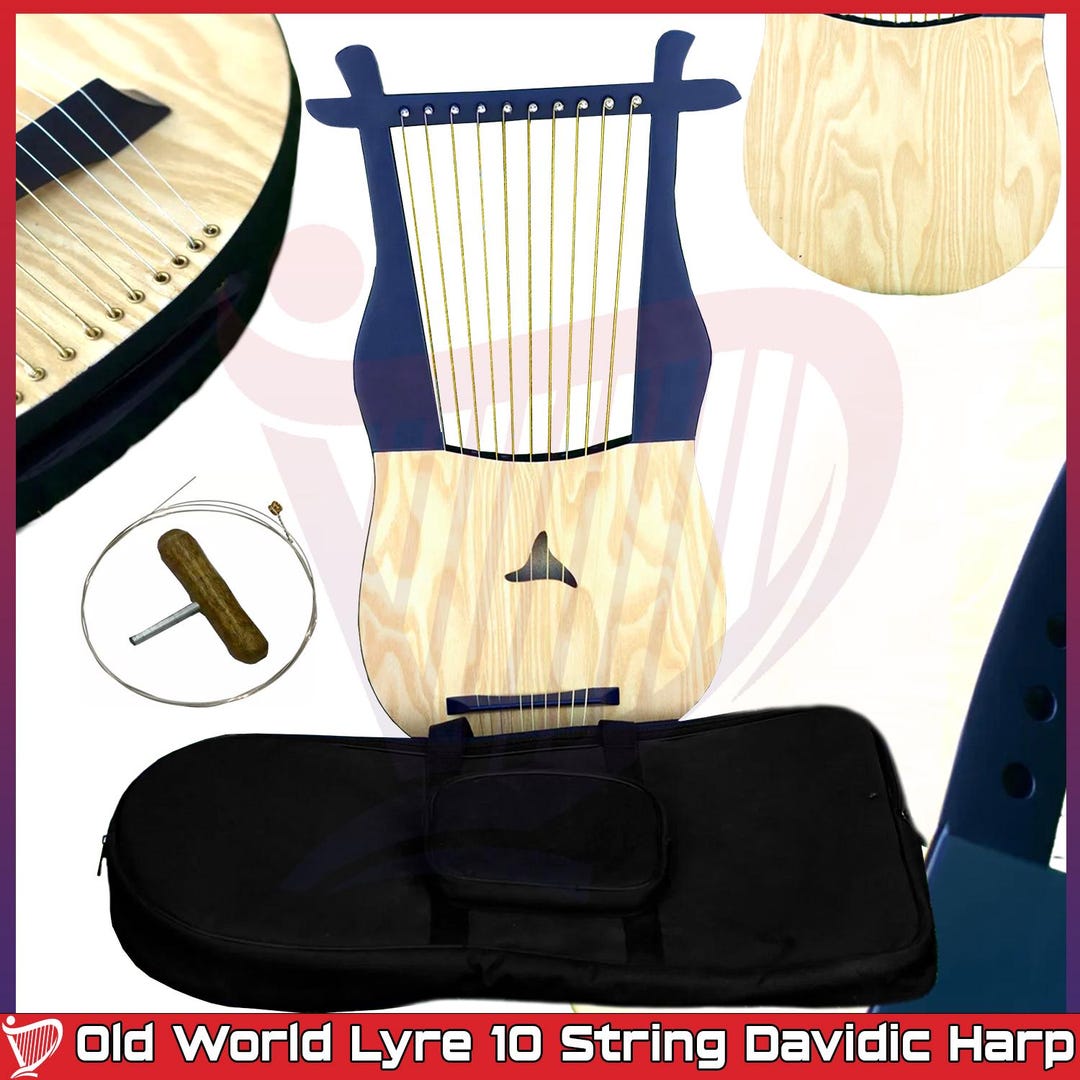 10 String Blue Lyre Harp | Old World Irish Highland Style | Handmade ...