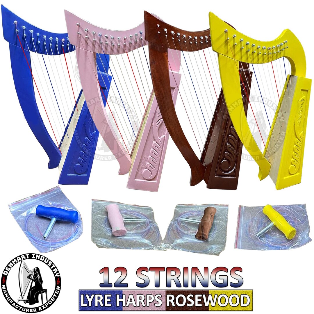 12-string Lyre Harp – Wooden Folk Instrument With Tuning Key - Etsy