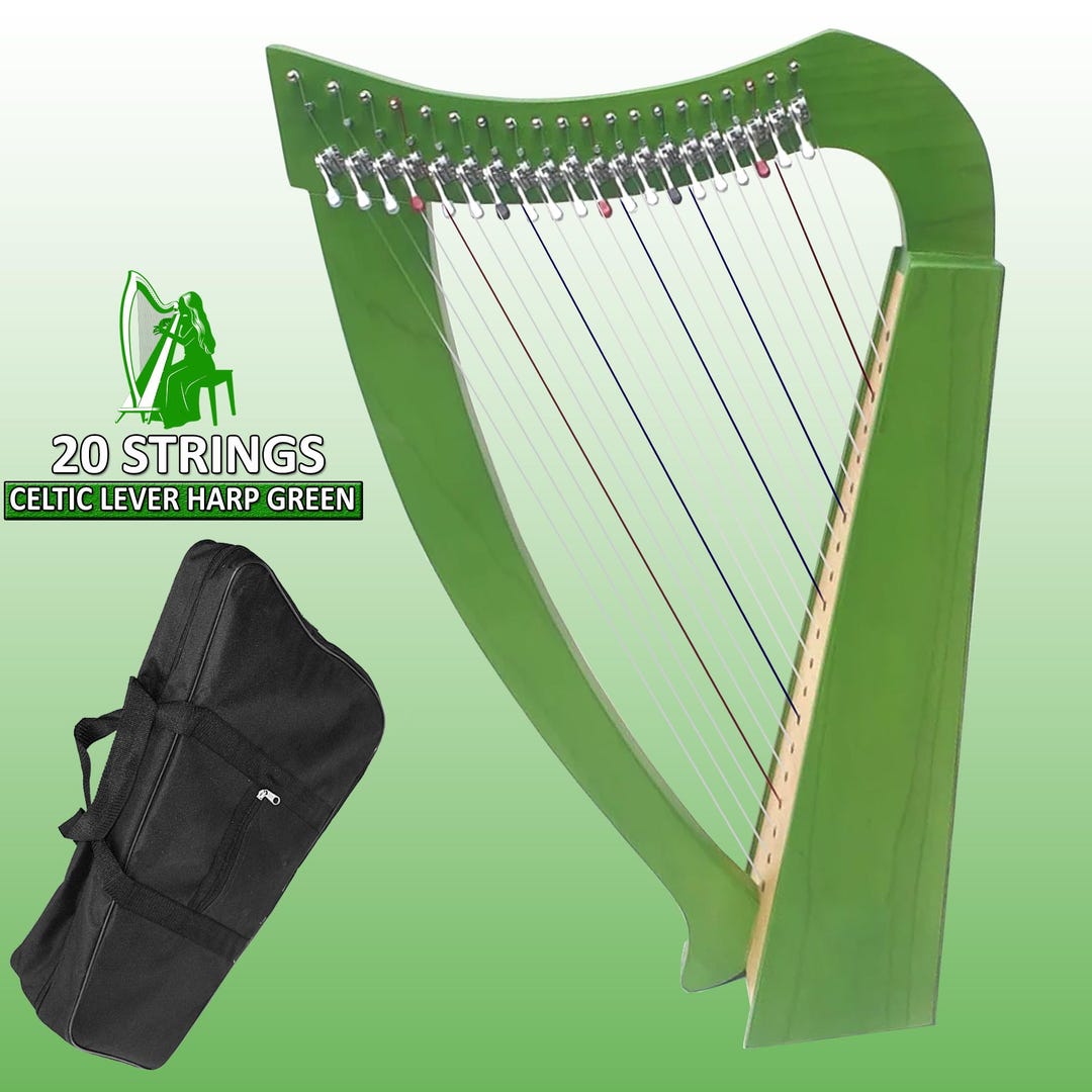 20-string Celtic Lever Harp Green – Handcrafted Wooden Harp for ...