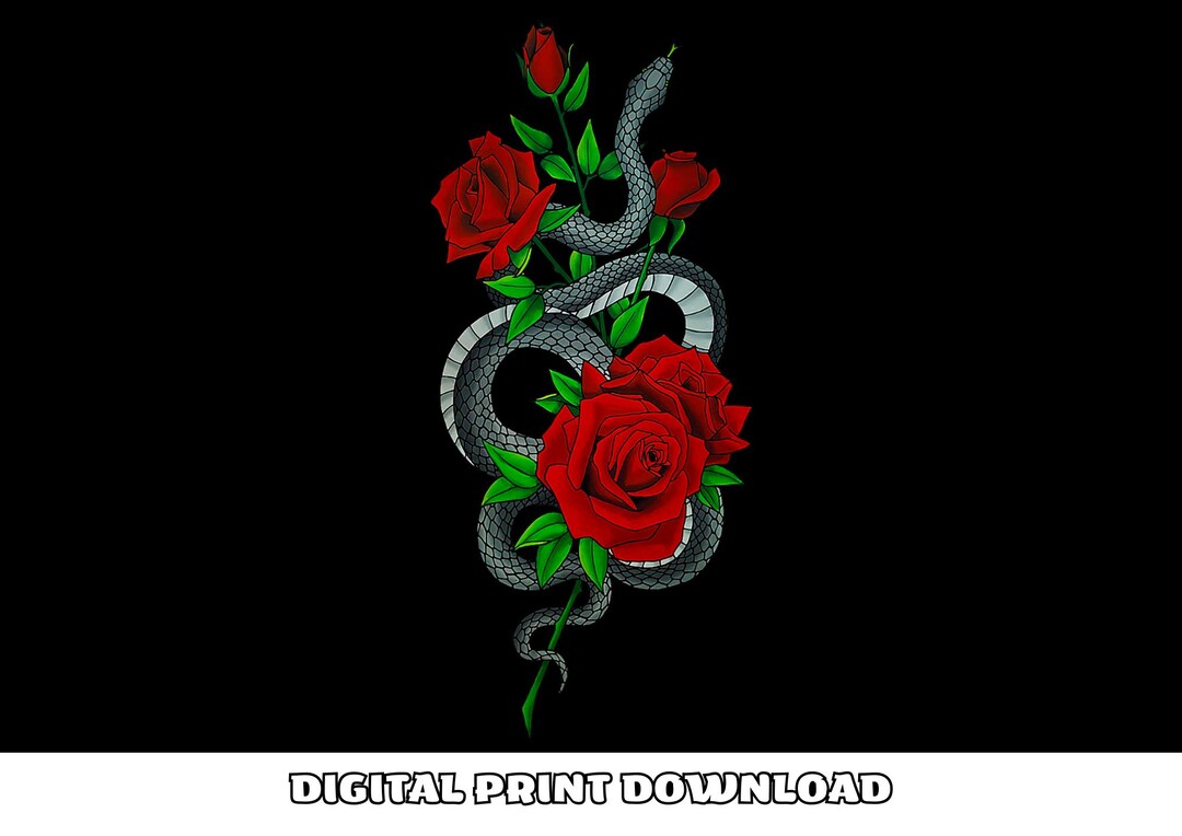 File PNG Snake and Roses Digital Art - Gothic Serpent Floral Design - Etsy