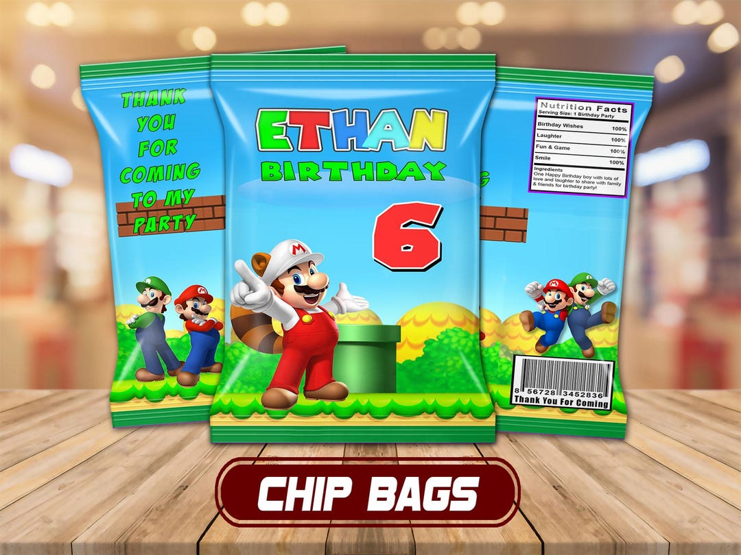 Super Mario Chip Bag, Super Mario Printable Chip Bag, Super Mario Favor ...