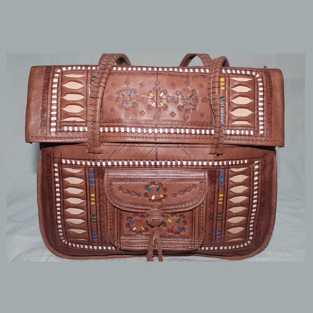 Handmade Moroccan Leather Crossbody Bag, Boho Chic Moroccan Leather ...