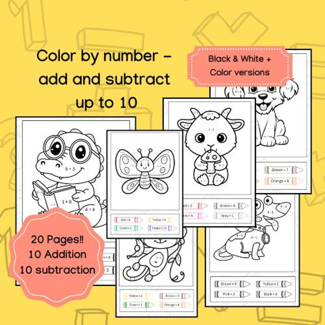 Animal Color by Number, Adding and Subtracting up to 10, Math ...