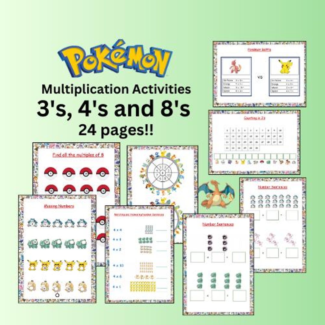 Pokemon Multiplication Times Tables, Worksheets, Digital Download ...