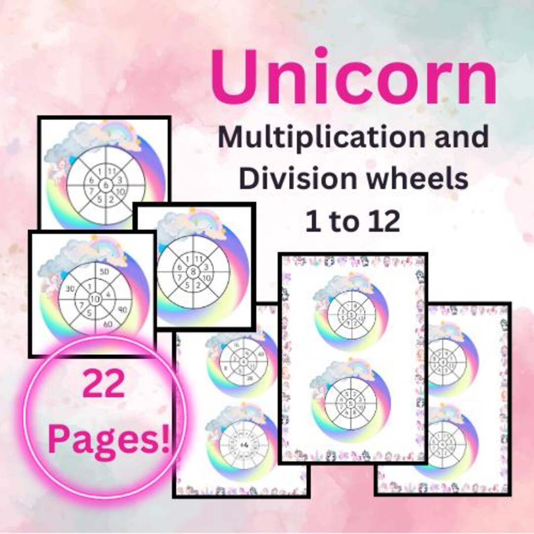 Unicorn Multiplication Times Tables and Division Wheels, Worksheets ...
