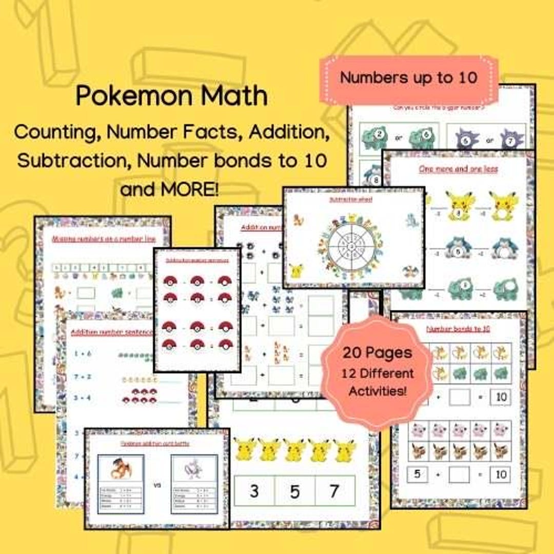 Pokemon Preschool Math Worksheets, Kindergarten, Digital Download ...