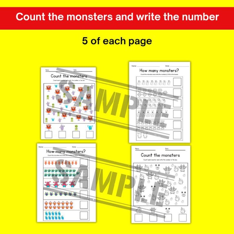 Monster Counting to 20 Worksheets: Kindergarten Math (digital Download ...