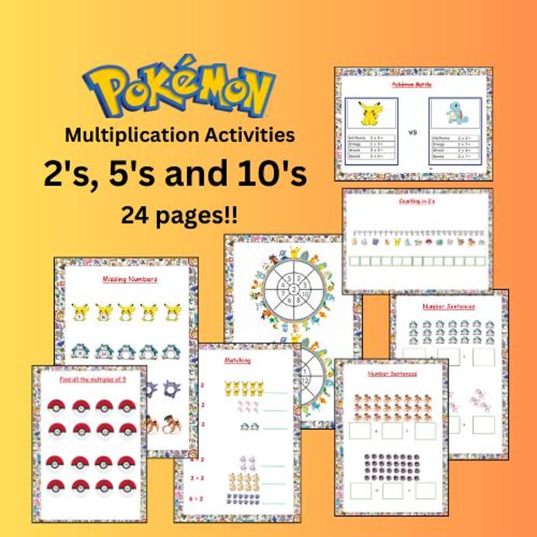Pokemon Multiplication Times Tables Activities Worksheets Printable, 2s ...