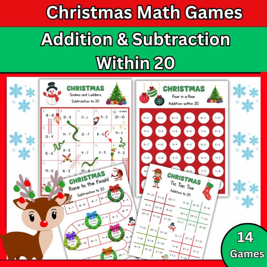 Christmas Math for First Grade Addition & Subtraction Within 20 Games ...