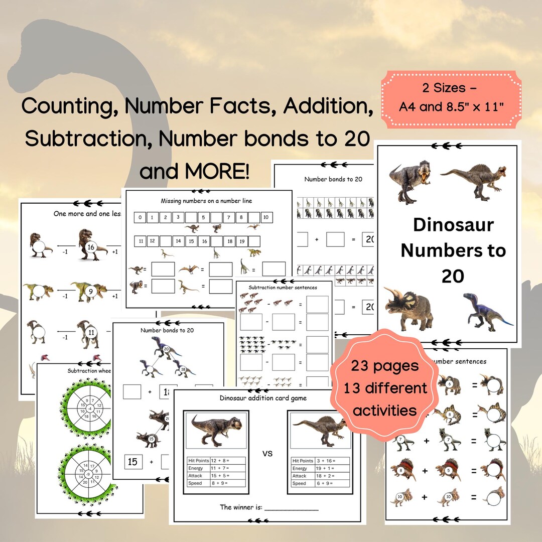 Dinosaur Math Worksheets: Numbers to 20, Kindergarten, First Grade ...