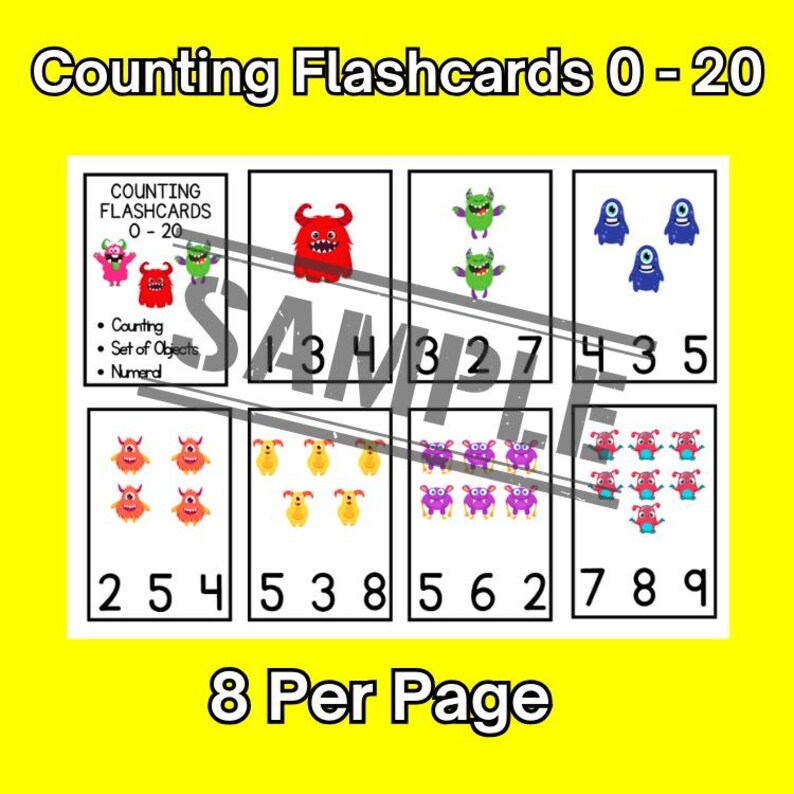 Monster Numbers to 20 Poster: Math Flashcards (digital Printable) - Etsy
