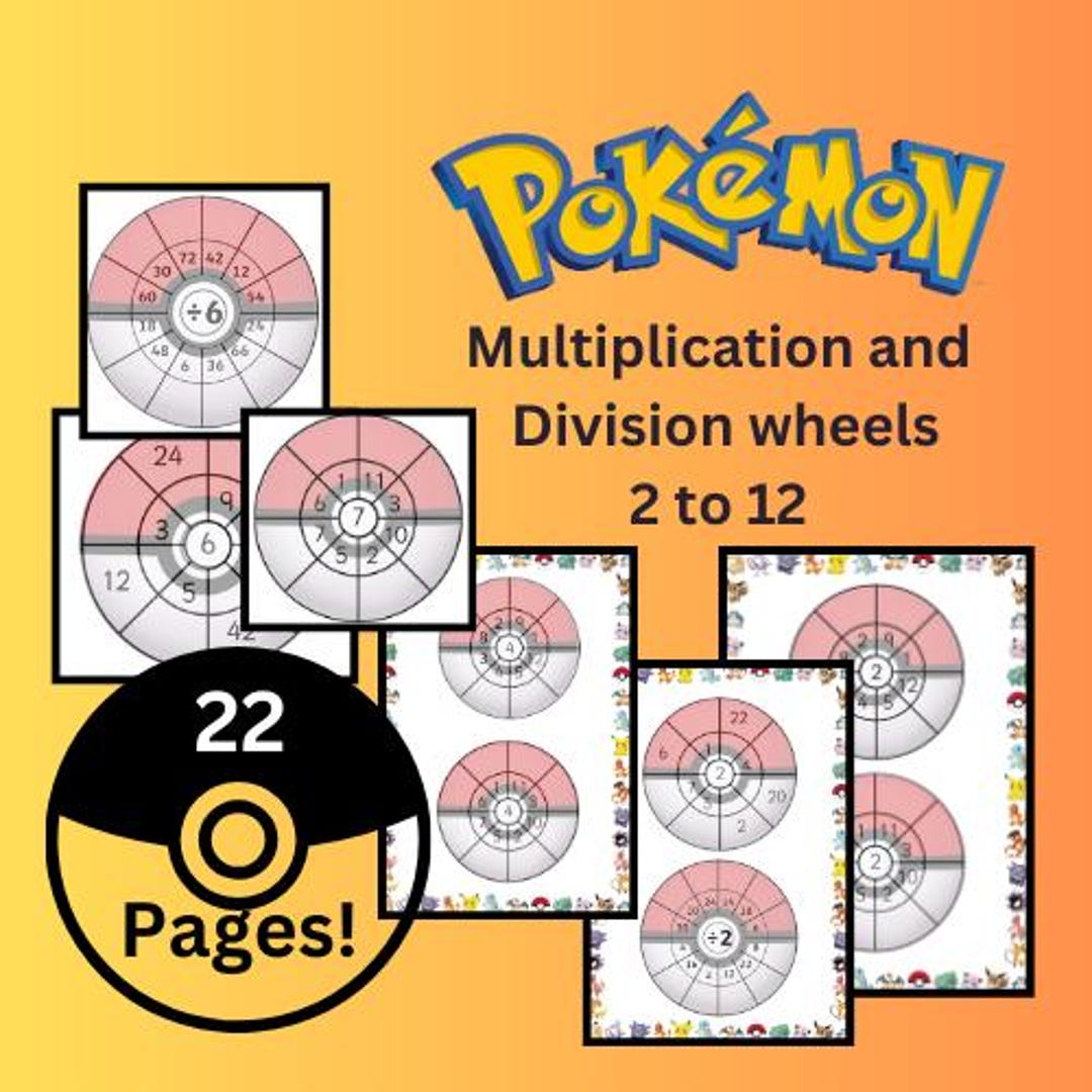 Pokemon Multiplication Times Tables and Division Wheels, Worksheets ...