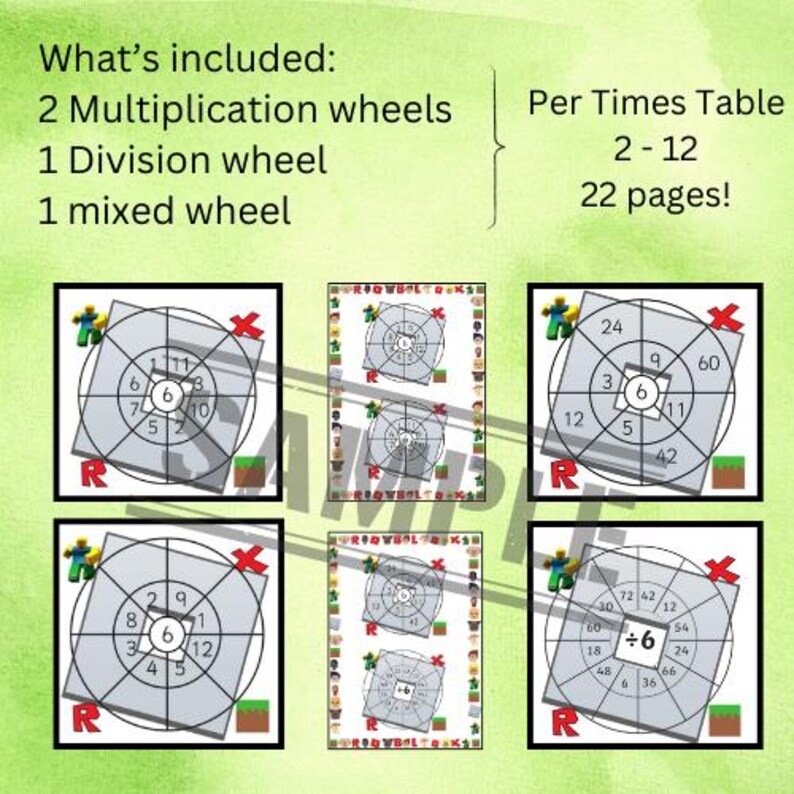 Roblox Multiplication Times Tables and Division Wheel, Worksheets ...