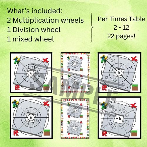 Roblox Multiplication Times Tables and Division Wheel, Worksheets ...