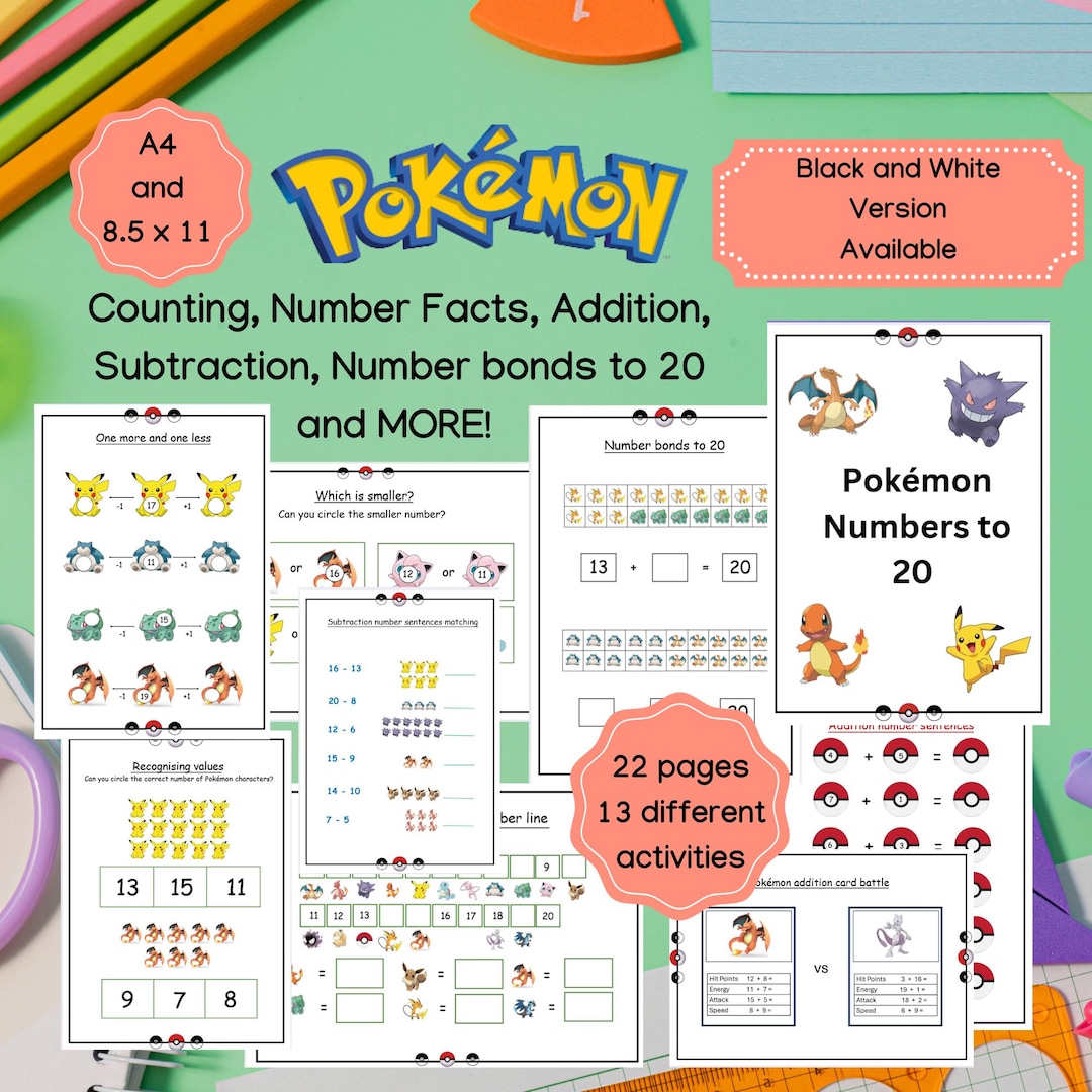 Pokemon Numbers to 20, First Grade Math Worksheets, Kindergarten ...