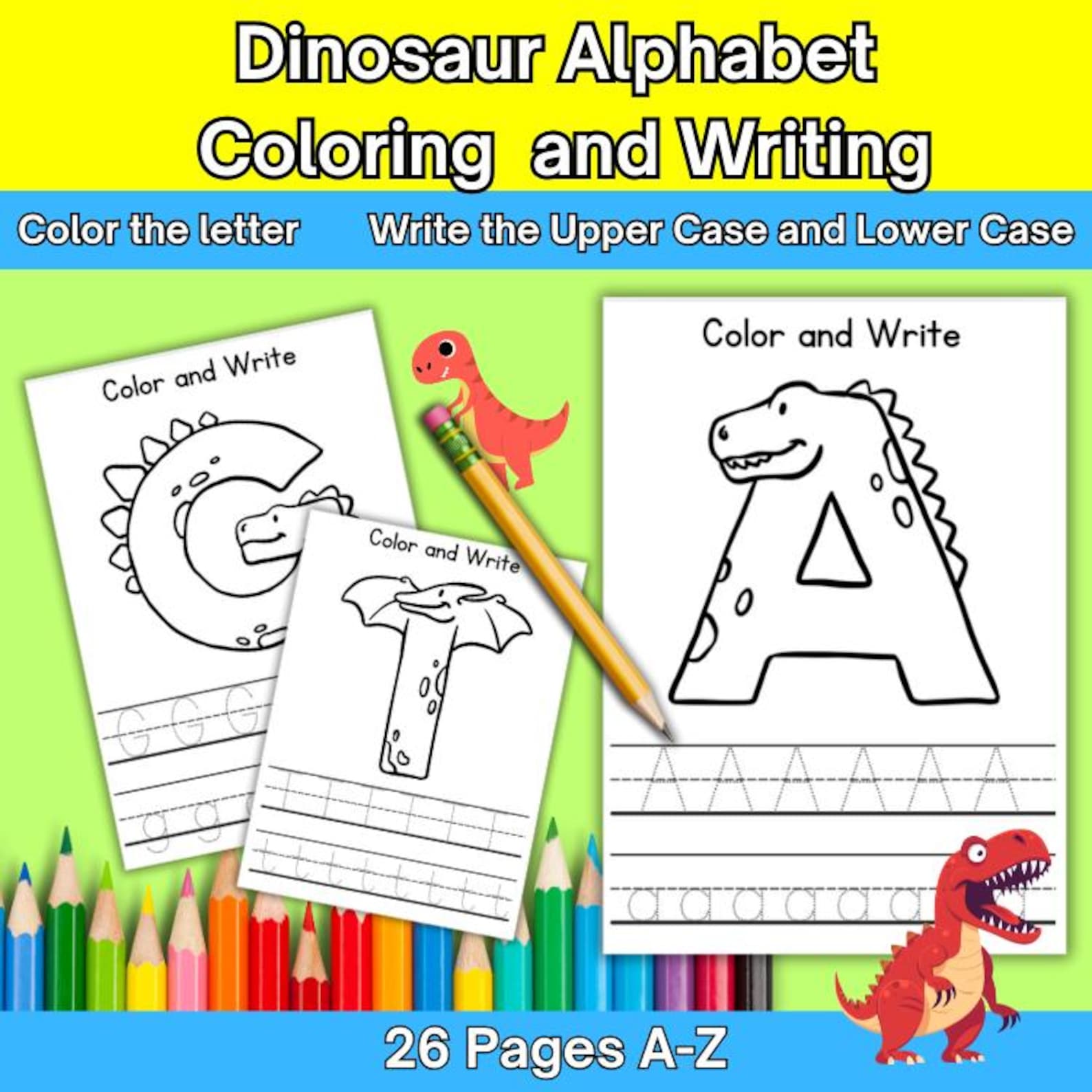 Dinosaur Alphabet Coloring Pages: Letter Tracing, Formation (printable ...