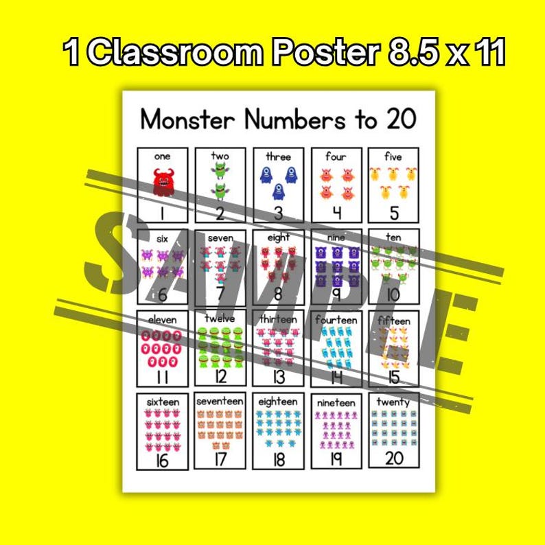 Monster Numbers to 20 Poster: Math Flashcards (digital Printable) - Etsy
