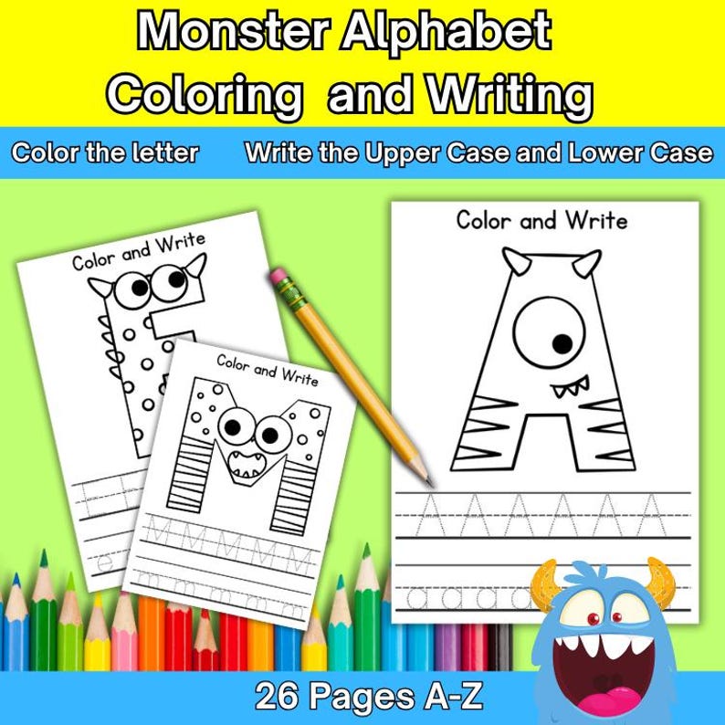 Monster Alphabet Coloring Pages: Letter Tracing, Formation Worksheets ...