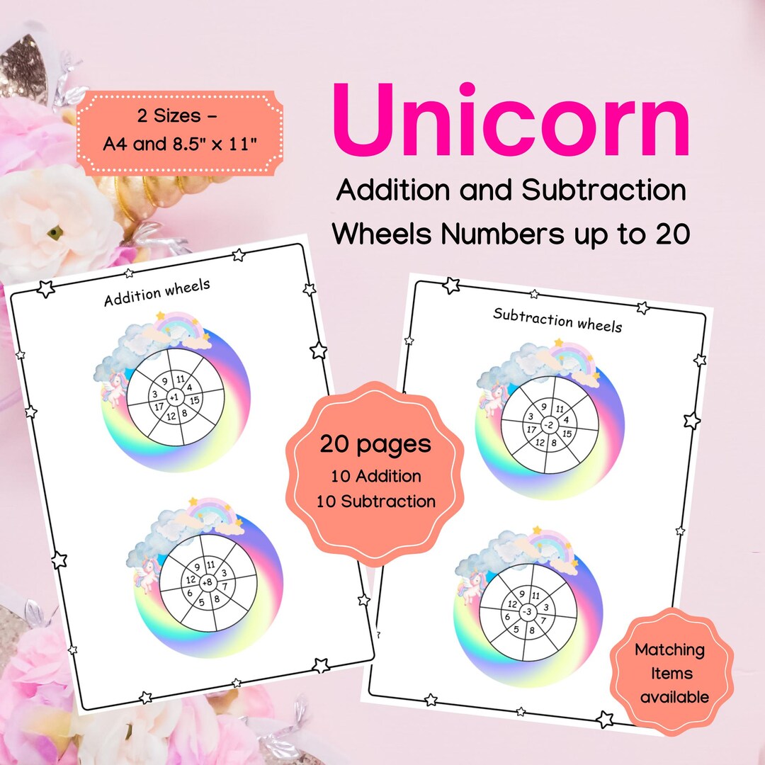 Unicorn Math Worksheets: Addition & Subtraction Wheels (digital ...