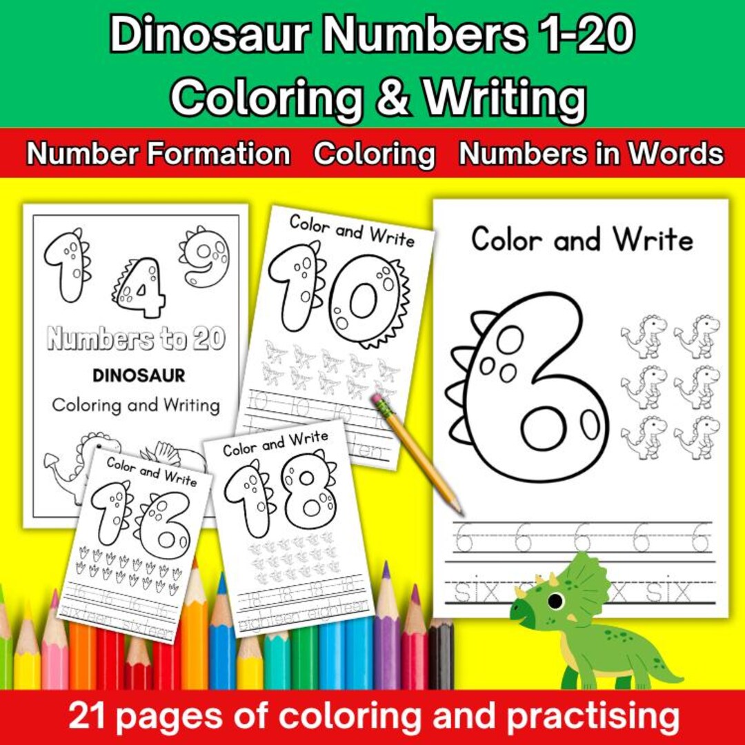 Dinosaur Color by Number: Kindergarten Math Worksheets (digital ...
