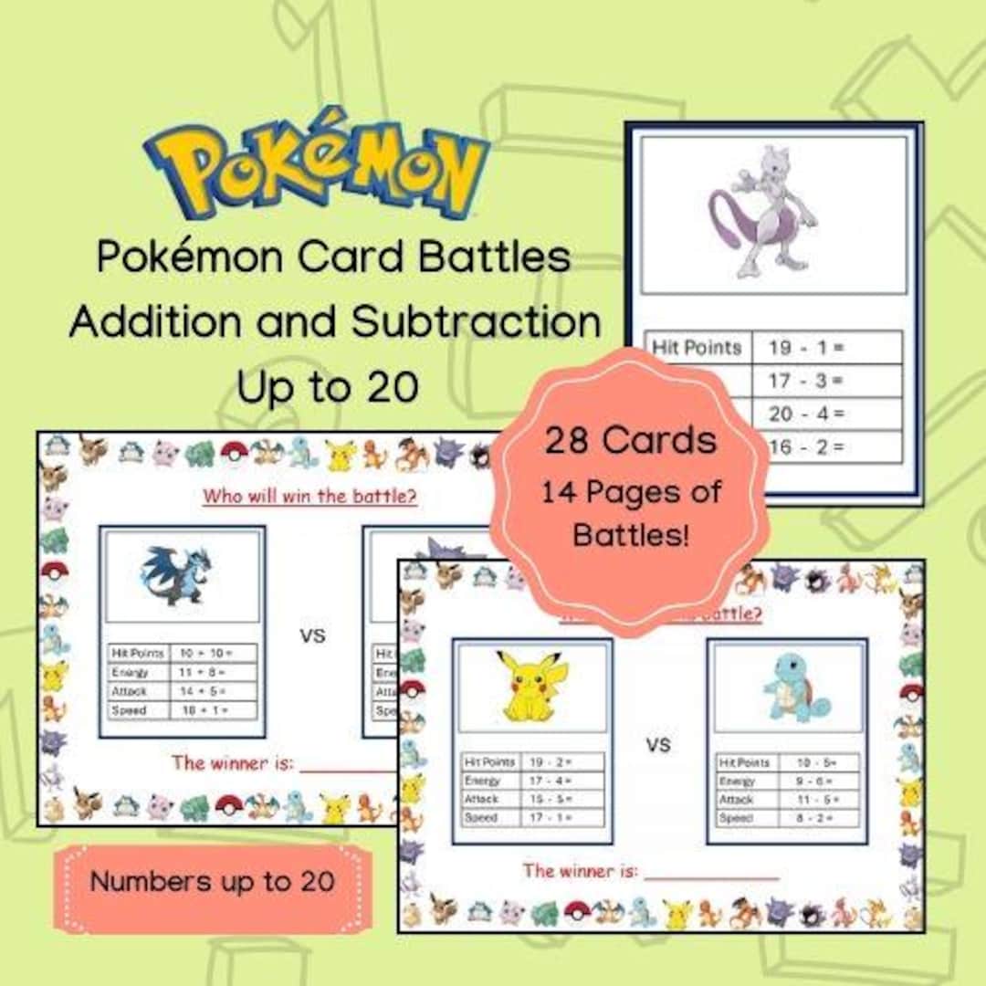 Pokemon Card Battles, Math Worksheets, First Grade, Digital Download ...