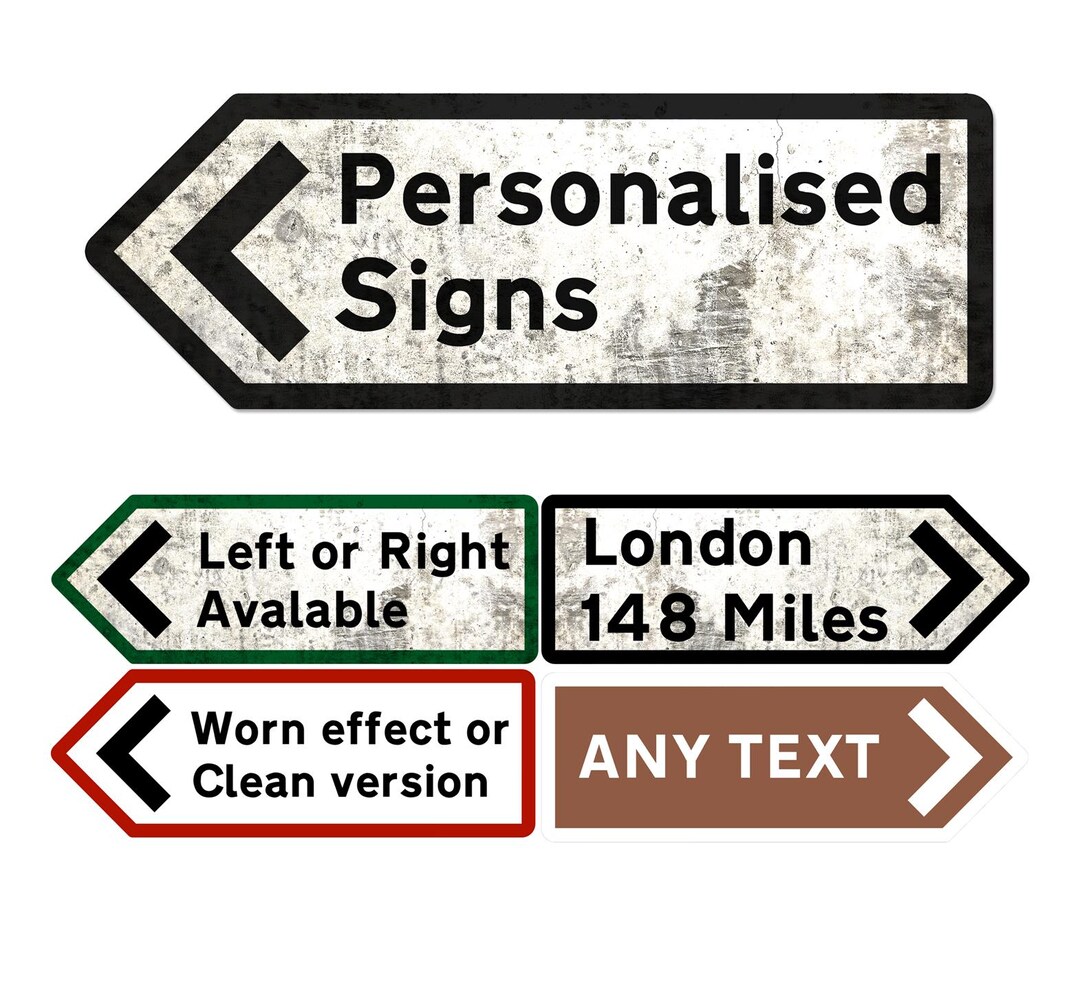 Personalised UK Direction Arrow Signs | Custom Printed Premium Metal ...